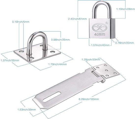 Hangslot van roestvrij staal, deurslot slot, slot en robuuste klem, met ...