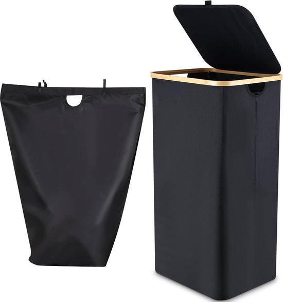 100 Litres Laundry Basket with Lid - Bamboo Handle - Large Capacity ...