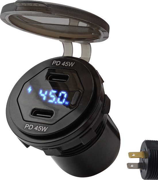 ProRide 12V USB C Autolader 2 Poorten Inbouw met Schakelaar en ...