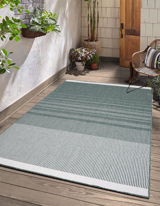 Modern Buitenkleed Groen / Creme - 120x170 cm - Laagpolig Vloerkleed ...