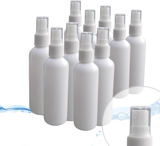 Set van 10 spuitflessen in wit, elk 100 ml, incl. deksel, voor ...