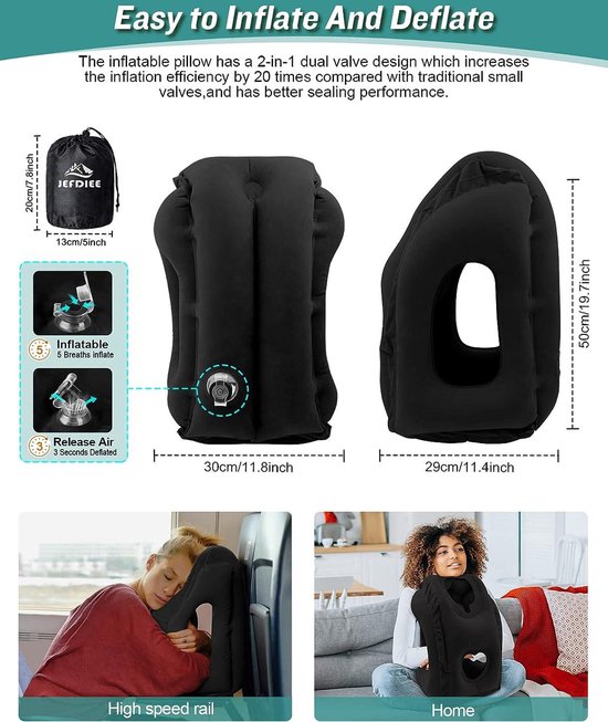 Opblaasbaar Reiskussen - Comfortabel Hoofd en Kin Ondersteuning ...