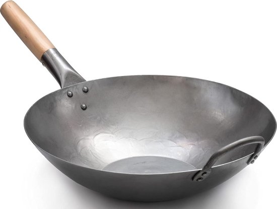 Platte Hand Gehamerd Carbon Staal Pow Wok - 355 cm platte bodem ...