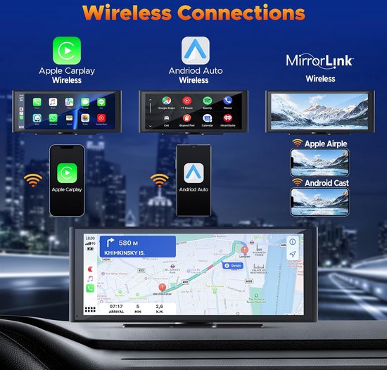 Draadloos Carplay Screen - 926 inch - Autoradio met 4K Dash Cam en Achteruitrijcamera... | bol
