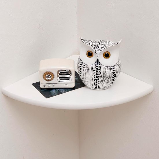 Zwevende witte hoekplank massief eiken hout ronde einde display plank ...