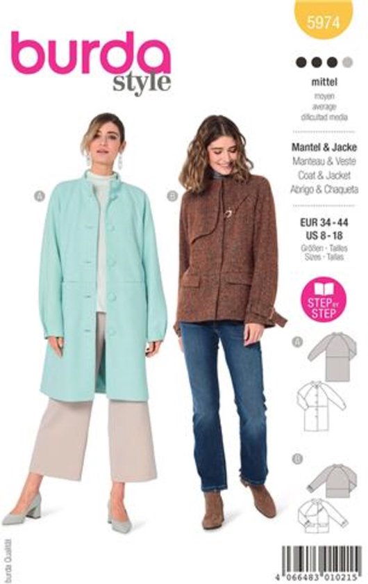 Burda Naaipatronen Dames - Jas en jack met raglanmouwen - 5974 | bol