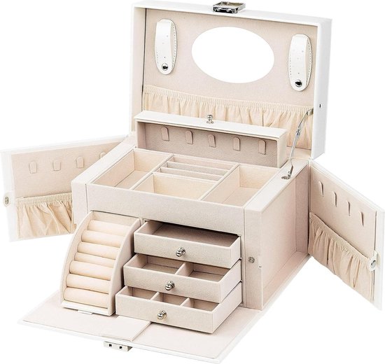 Grote Lockable Jewellery Box met Spiegel voor Ringen Oorbellen Cadeaus ...