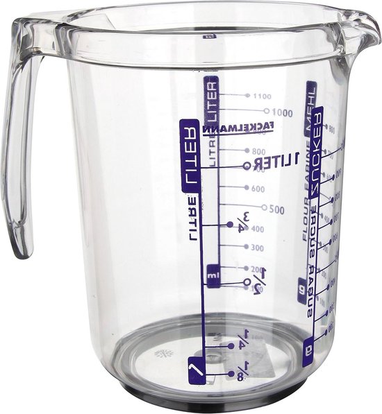 Maatbeker 1 liter met schaalverdeling en maateenheden-transparante kan ...