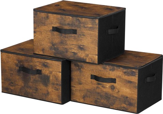 Opbergdozen met deksel - set van 3 - opvouwbare stoffen dozen - kleding ...