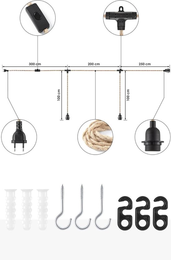 DIY Retro Twine Rope Cable Chandelier Kit - 3st E27 sockets - met ...