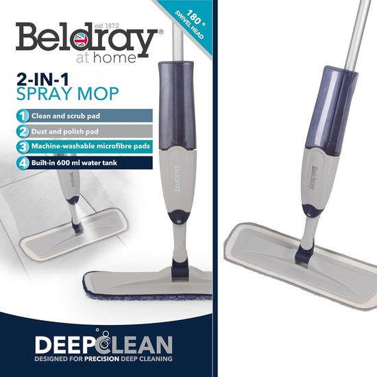 Deep Clean 2 in 1 Spray Mop - Flat Mop with 180° Swivel Head - Microfibre Pads - Clean... | bol