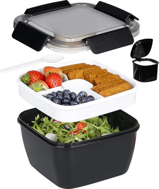 Lunchbox lekvrije bento box met 1 vork, slacontainer met dressinghouder ...