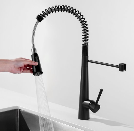 CECIPA max - Zwart Keukenkraan - Keukenkraan Met Uittrekbare Uitloop - 360° draaibare... | bol