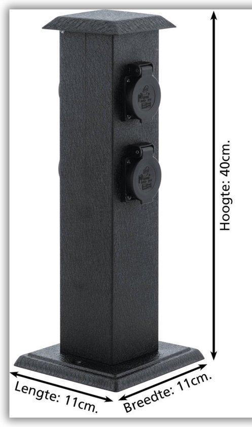 Buitenstopcontact paal - 4 Stopcontacten - IP44 - Sokkel - Zwart ...
