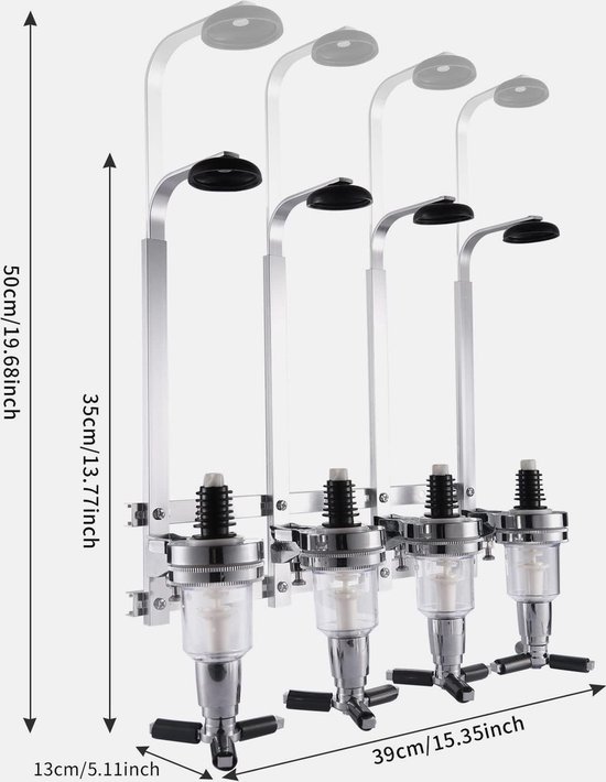 Bar butler, flessenhouder en doseerder, wandflessenhouder voor 4 ...