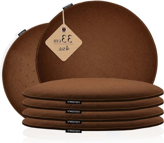 Set van 4 antislip zitkussens - rond 33 cm - gezellig vilt - bruin | bol