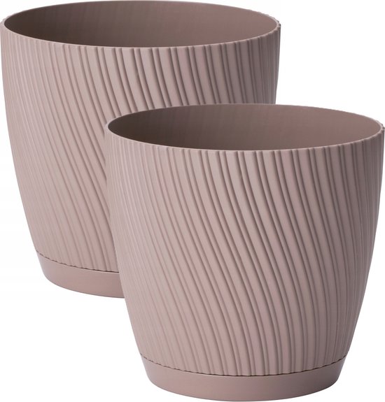 Form Plastic Plantenpot/bloempot Waves - 2x - kunststof - beige - D23 x ...