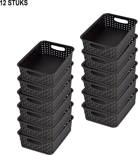 Stijlvolle Zwarte Opbergboxen | met Rotan-Look Design | Set van 12 ...