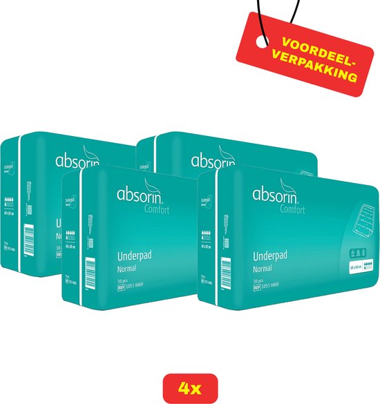 4x Absorin Comfort Normal onderlegger disposable - 60x60 cm 30 stuks ...