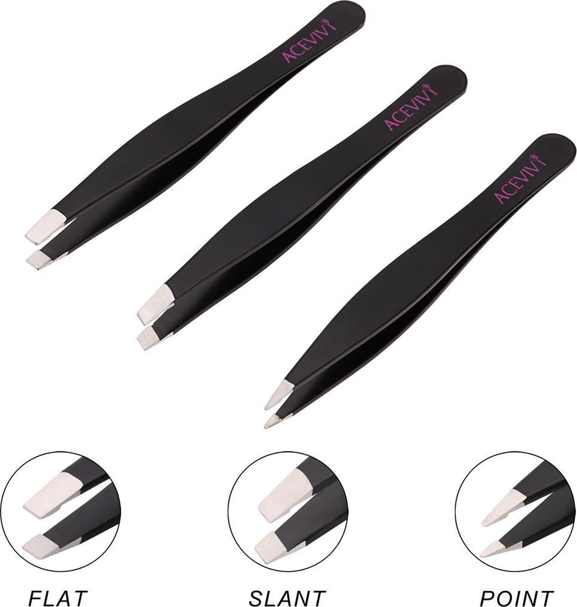 3-Delige Epileer Pincet Set In Etui - RVS Tweezer Epilator / Wenkbrauw ...