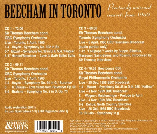 Sir Thomas Beecham - Beecham In Toronto - Previously Uni (4 CD), Sir ...