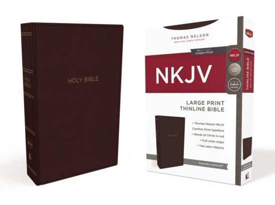 NKJV, Thinline Bible, Large Print, Leathersoft, Burgundy, Red Letter ...