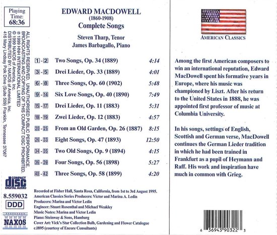 Steven Tharp & James Barbagallo - MacDowell: Complete Songs (CD), James ...