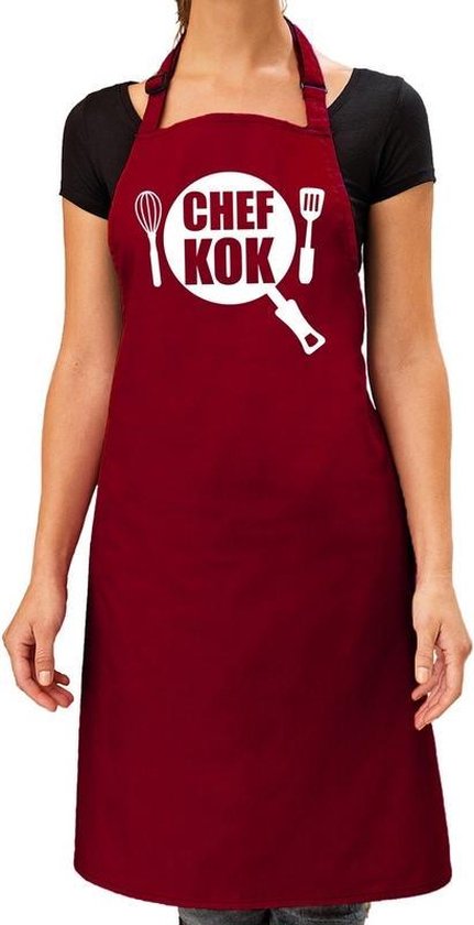 Chef kok barbeque schort / keukenschort bordeaux rood voor dames - bbq ...