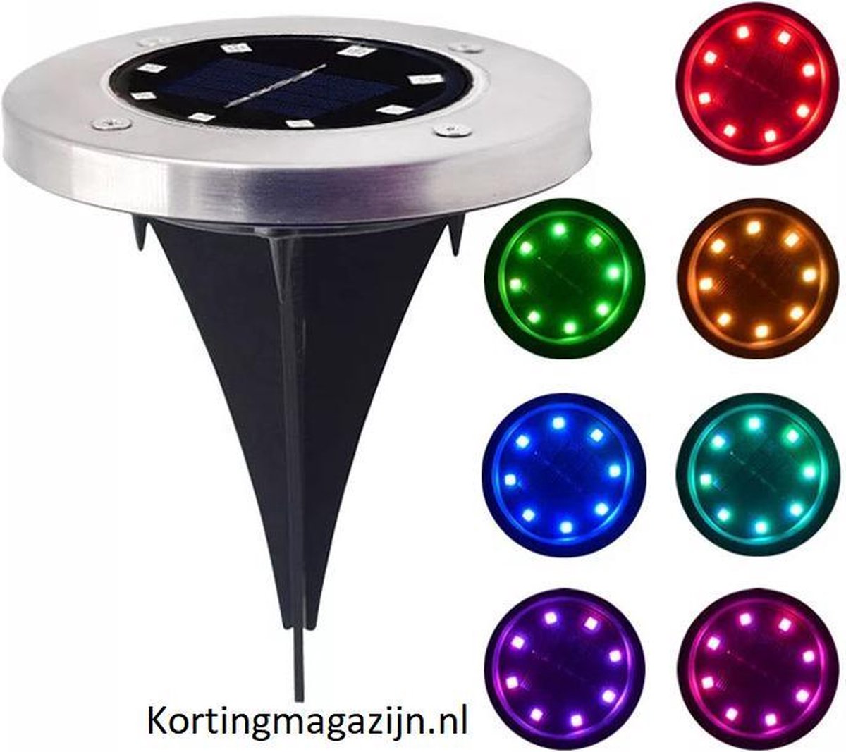 Solar 8LED Grondspot 7 kleuren met dag-nacht sensor 120 mm RVS | Boveld ...