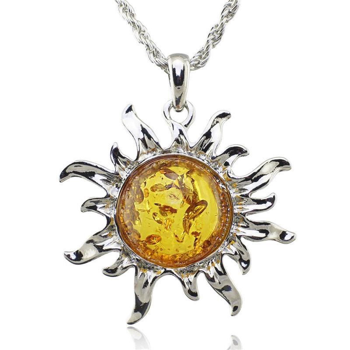 Amber / Barnsteen ketting - zon verzilverd | bol.com