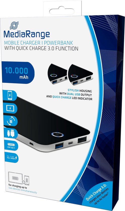 MediaRange MR749 powerbank Zwart Lithium-Polymeer (LiPo) 10.000 mAh ...