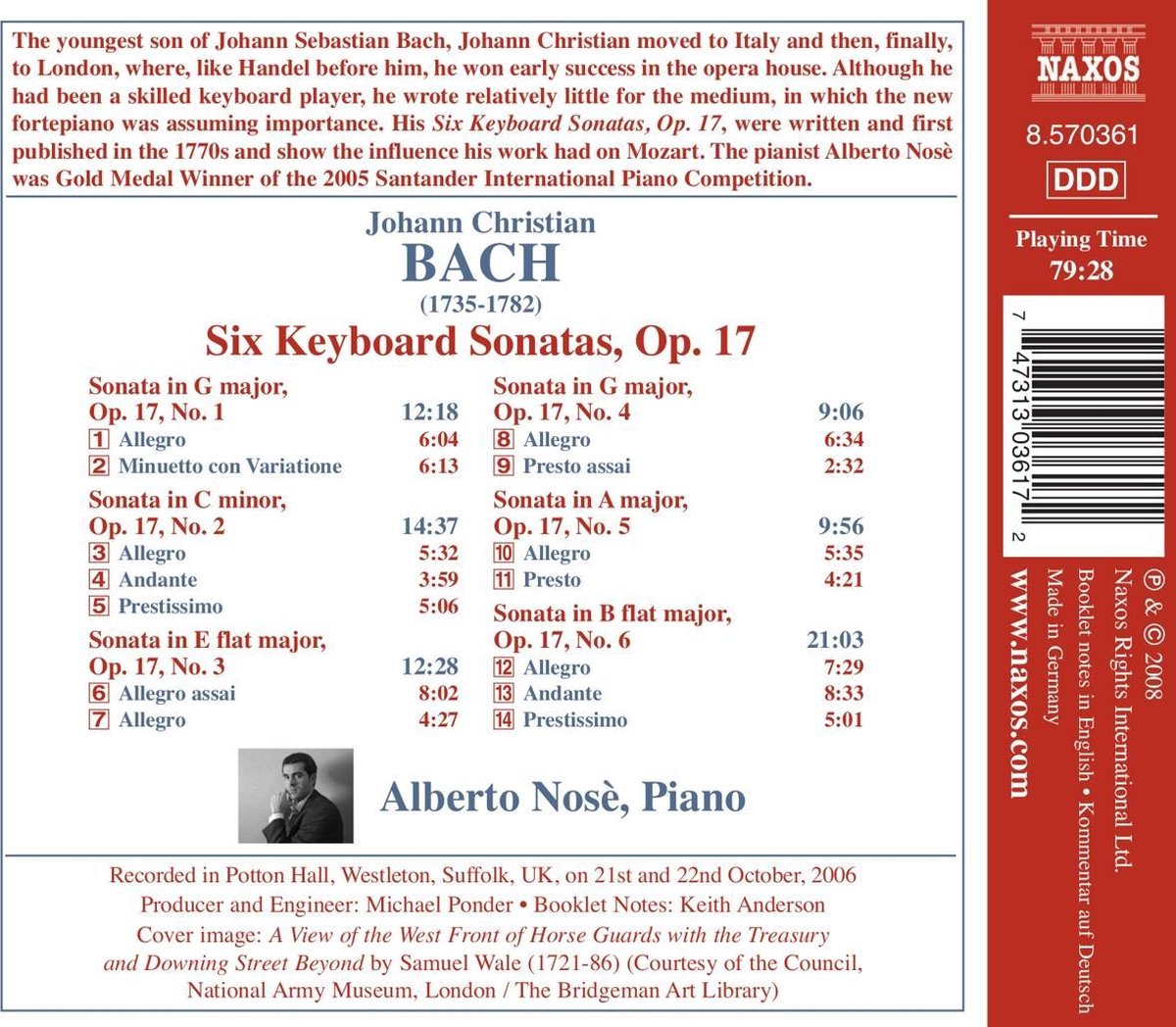 Nose - Keyboard Sonatas Op.17 (CD), J.C. Bach | CD (album) | Muziek | bol.com