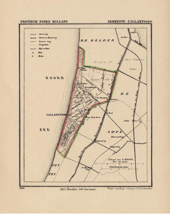 Historische kaart, plattegrond van gemeente Callantsoog in Noord ...