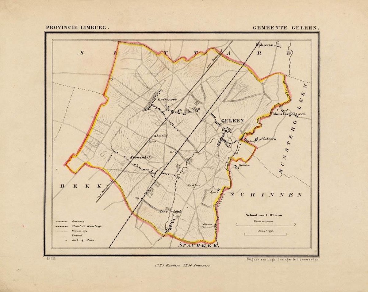 Historische kaart, plattegrond van gemeente Geleen in Limburg uit 1867 ...