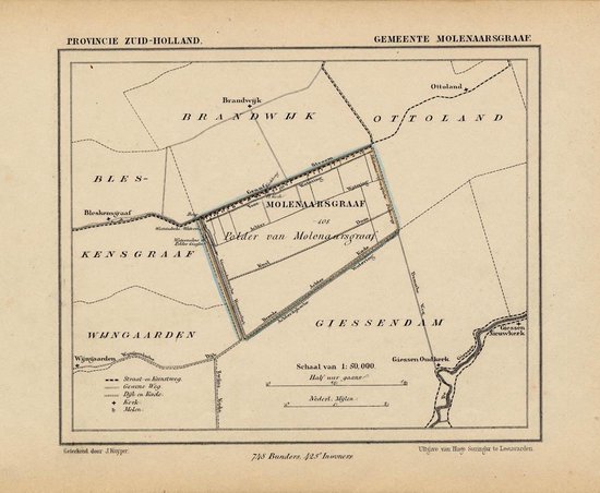 Historische kaart, plattegrond van gemeente Molenaarsgraaf in Zuid ...