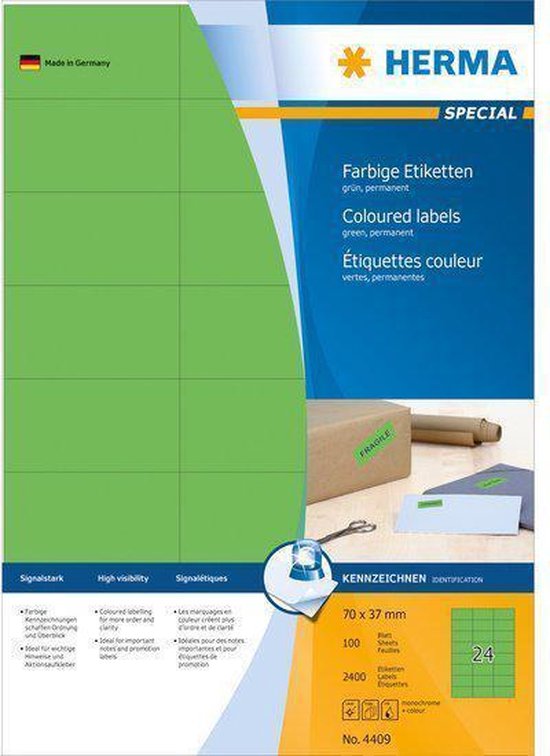 Herma printeretiketten Labels green 70x37 SuperPrint 2400 pcs. | bol.com