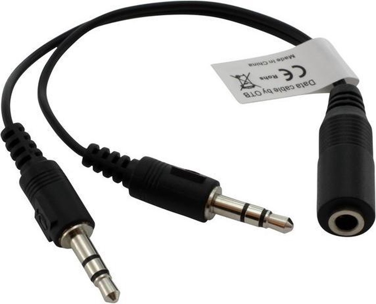 OTB 2x 3,5mm > 3,5mm 4-polig headset adapter (CTIA/AHJ) - zwart - 0,15 ...
