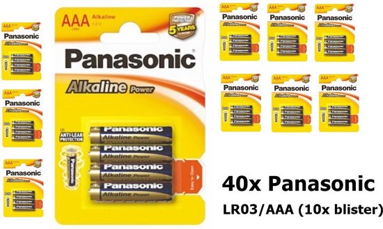40 pièces (10 blisters de 4 pièces) - Panasonic Alkaline Power LR03 ...