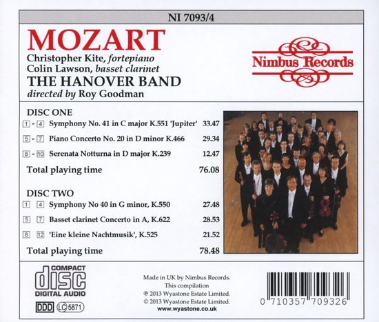 Christopher Kite, Colin Lawson, The Hanover Band, Roy Goodman - Mozart ...
