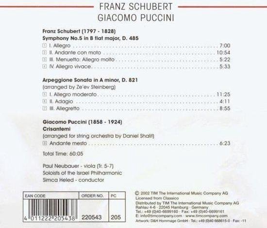 Schubert / Puccini: Symphony No.5, Arpeggione, Simca Heled | Muziek | bol