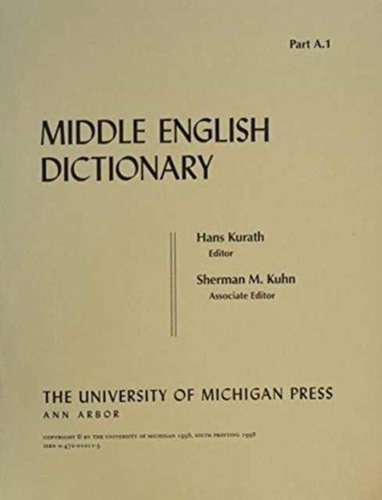 Middle English Dictionary- Middle English Dictionary | 9780472010110 ...