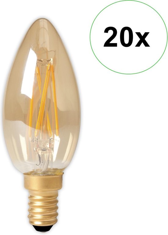 20 Stuks - Calex LED volglas gloeidraad Kaarslamp 240V 3,5W 200lm E14 B35, Goud 2100K... | bol.com
