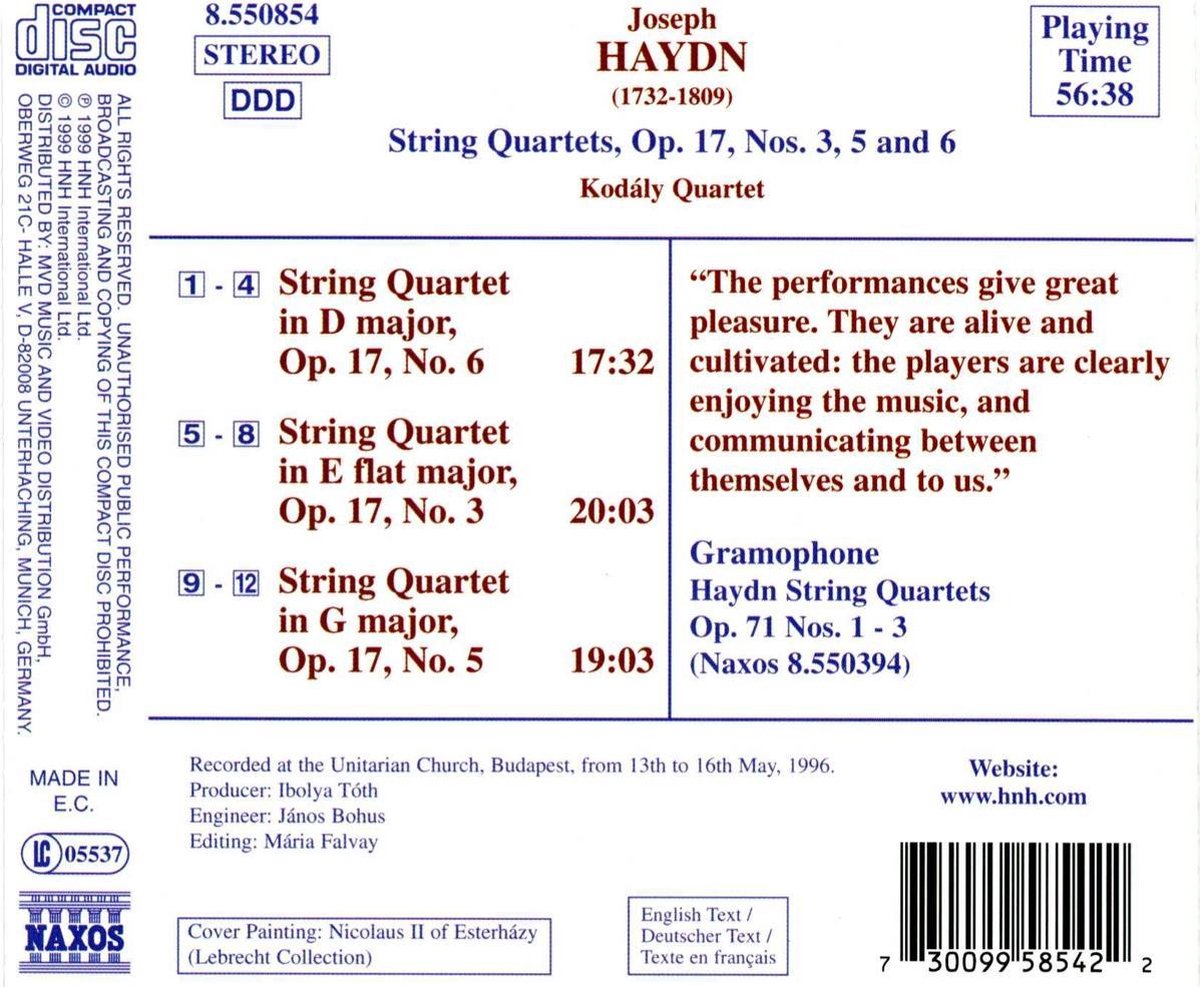 Kodaly Quartet - String Quartets Op. 17, Nos. 3, 5, (CD), Kodaly Quartet | Muziek | bol.com