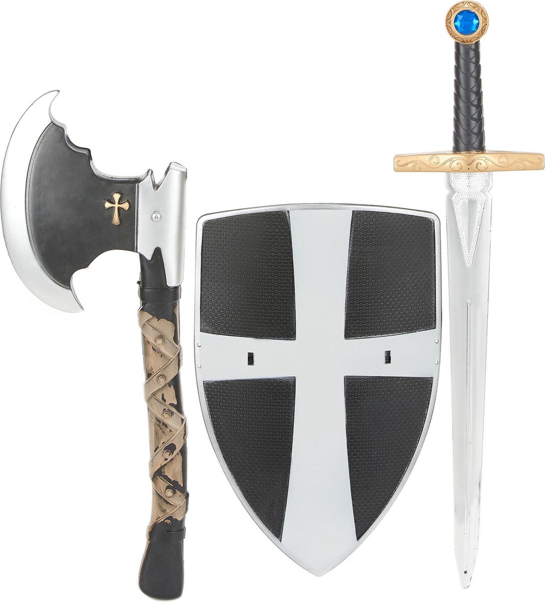 Schild, zwaard en bijl van middeleeuwse ridder - Verkleedattribuut ...