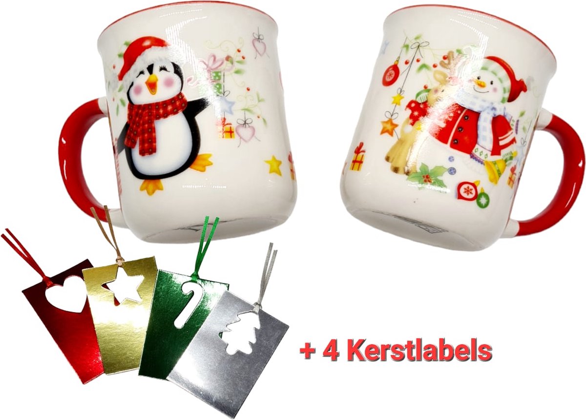Set de 2x Mugs de Noël bonhomme de neige, Pingouin - Tasses à Café de ...