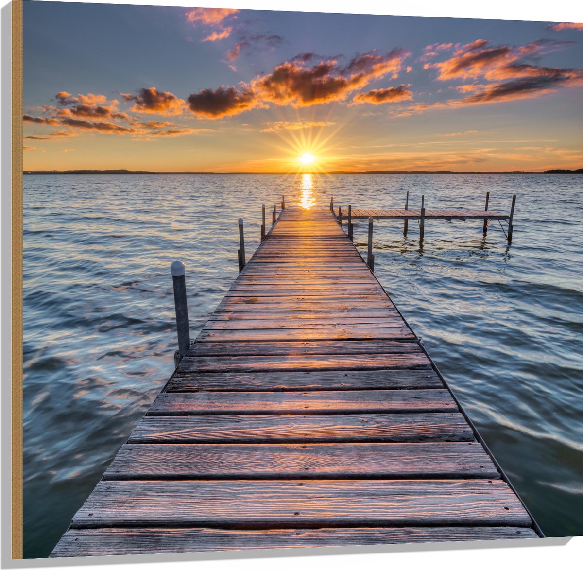 WallClassics - Hout - Houten Vlonder boven Kalme Zee met Zon - 100x100 cm - 12 mm dik... | bol.com