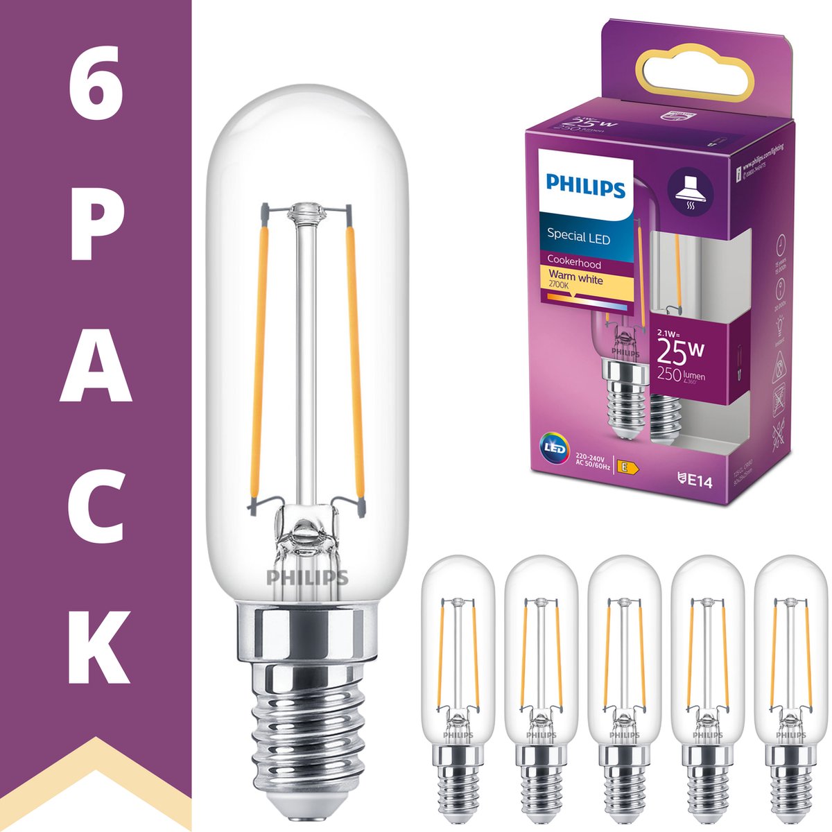 Philips LED Buislampen T25 met kleine E14 fitting - 2W (25W) - Warm wit ...