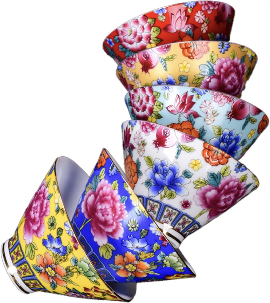 Chinese Thee Kopjes Set | 6x Theekopjes van Keramiek | Handbeschilderd ...