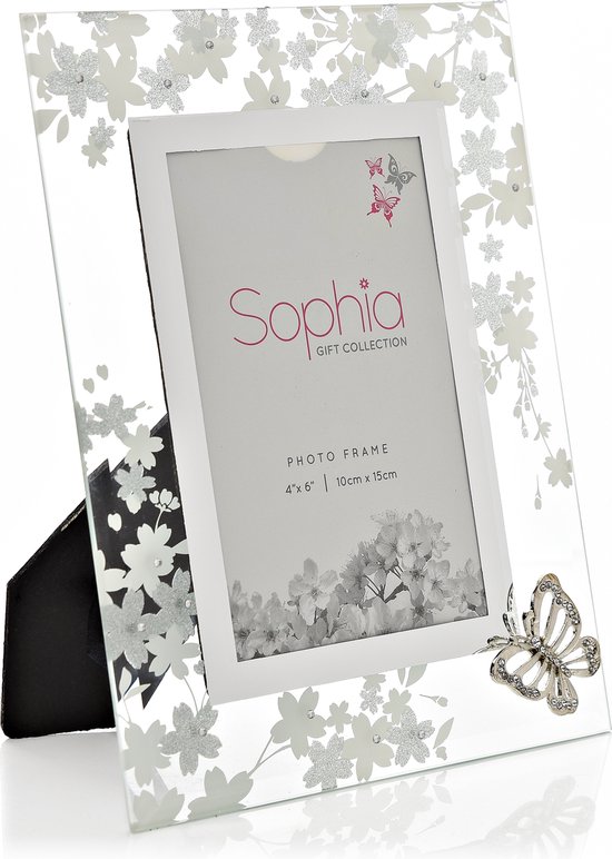 Fotolijst van glas met vlinder en bloemen van Sophia gifts collection ...