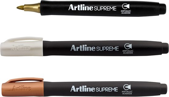 ARTLINE Supreme Kit - 5 Calligraphy Zwart & 3 Metal Markers Goud ...